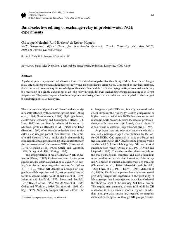 (PDF) Band-selective editing of exchange-relay in protein-water NOE ...
