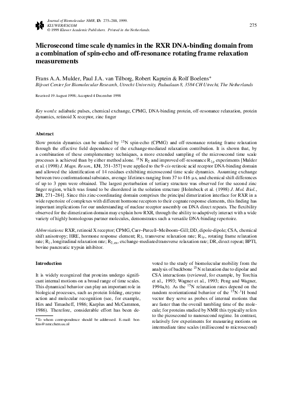 (PDF) Microsecond time scale dynamics in the RXR DNA-binding domain from a combination of spin ...