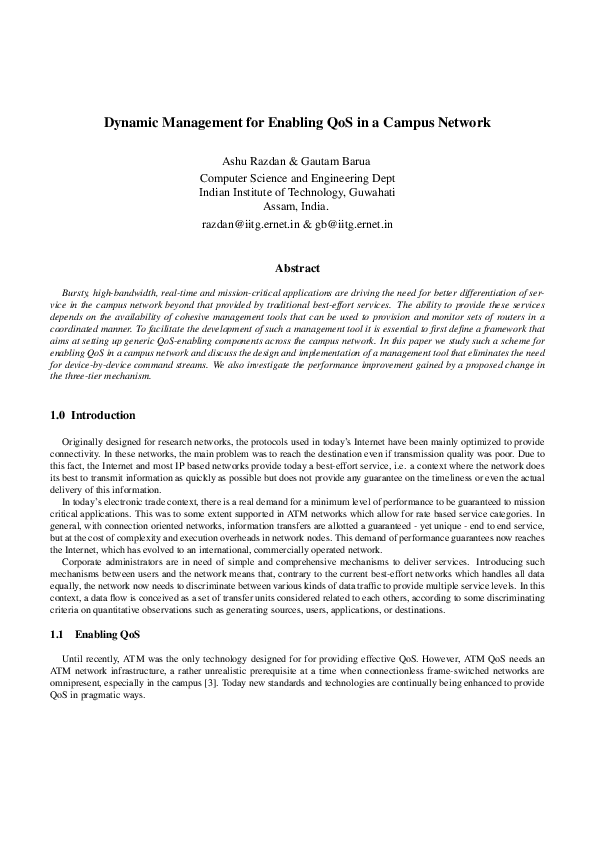 Pdf Dynamic Management For Enabling Qos In A Campus Network