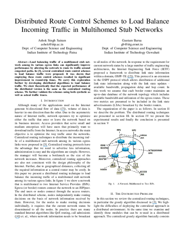 (PDF) Distributed route control schemes to load balance incoming traffic in multihomed stub networks