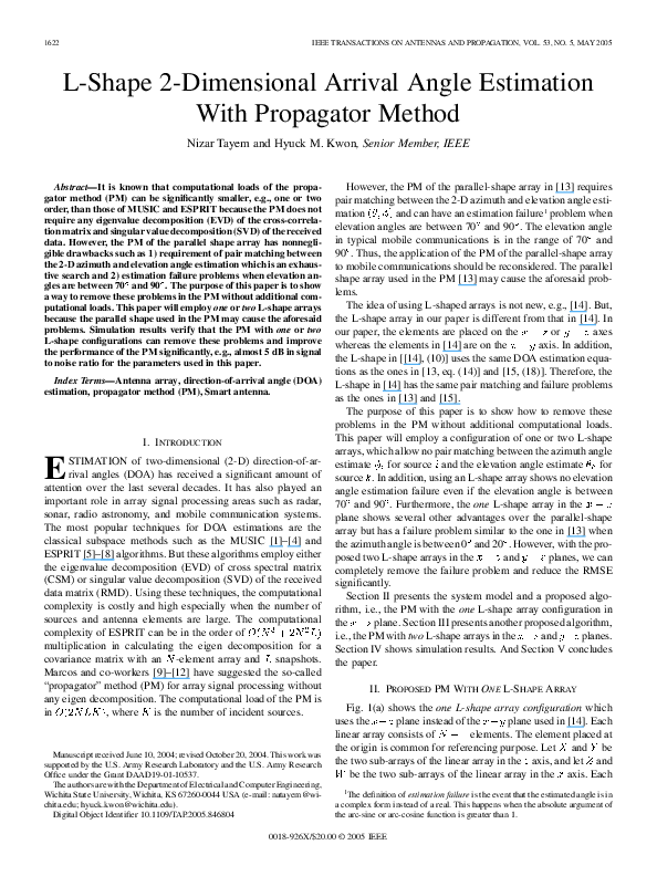 (PDF) L-shape 2-dimensional arrival angle estimation with propagator method