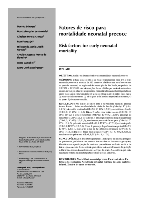 (PDF) [Risk factors for early neonatal mortality]