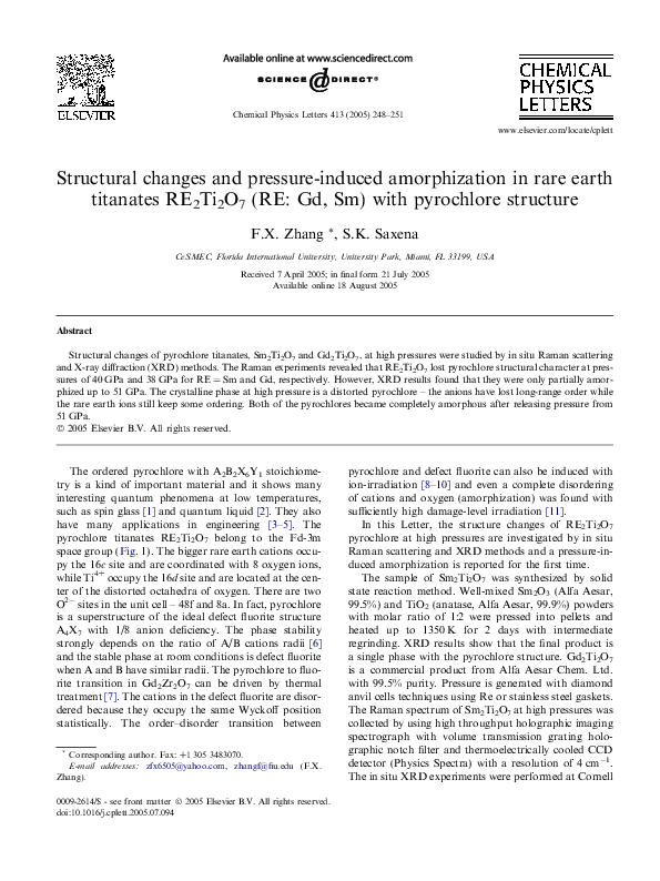 (PDF) Structural changes and pressure-induced amorphization in rare ...