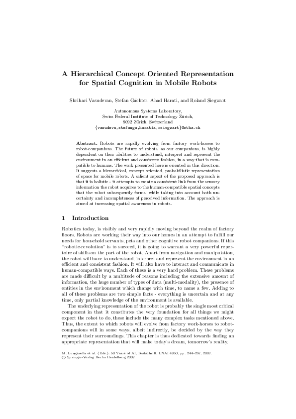 (PDF) A Hierarchical Concept Oriented Representation for Spatial Cognition in Mobile Robots