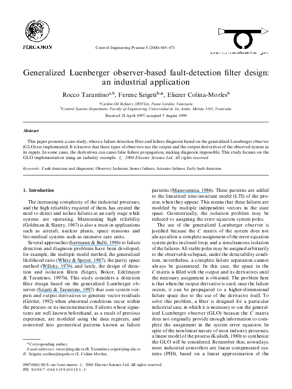 Pdf Fault Diagnosis Hybrid System Using A Luenberger Based Detection Filter And Neural Networks