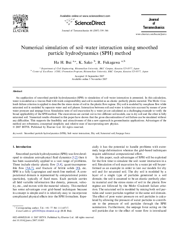 (PDF) Numerical simulation of soil–water interaction using smoothed particle hydrodynamics (SPH ...