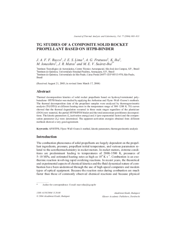 (PDF) TG studies of a composite solid rocket propellant based on HTPB ...