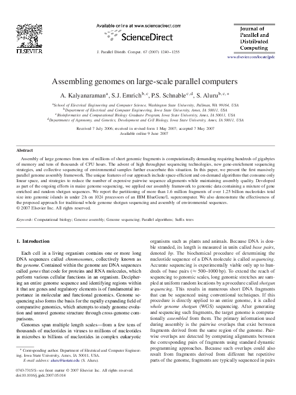 (PDF) Assembling genomes on large-scale parallel computers