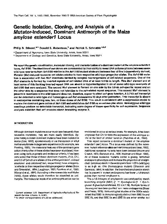 (PDF) Genetic Isolation, Cloning, and Analysis of a Mutator-lnduced ...