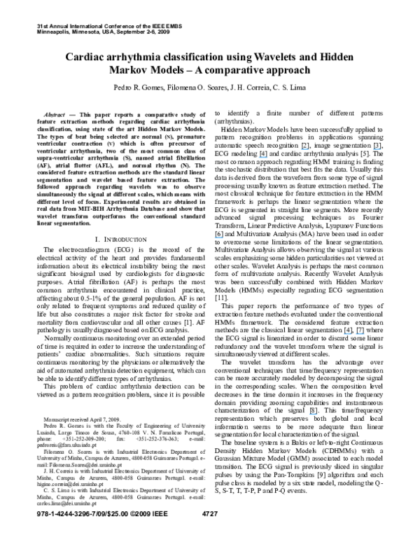 (PDF) Comparative Study of Wavelets and HMMs for Arrhythmia Classification