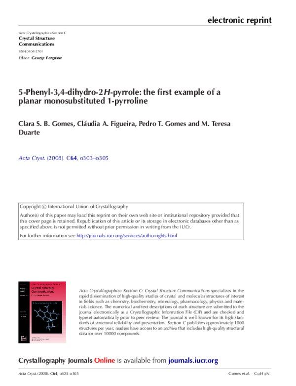 (PDF) 5-phenyl-3,4-dihydro-2H-pyrrole: the first example of a planar ...