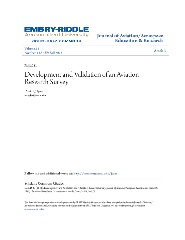 (PDF) Development and Validation of an Aviation Research Survey