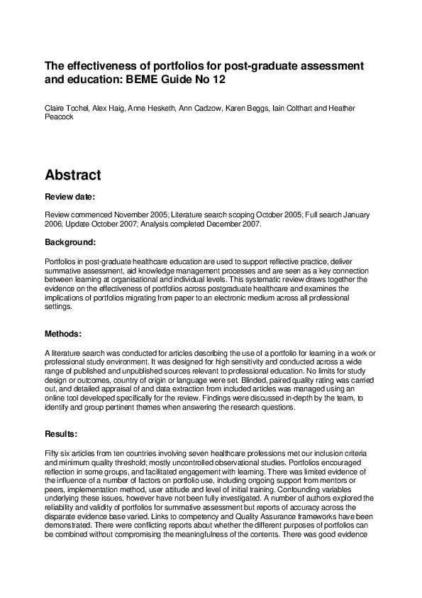 (PDF) The effectiveness of portfolios for post-graduate assessment and ...
