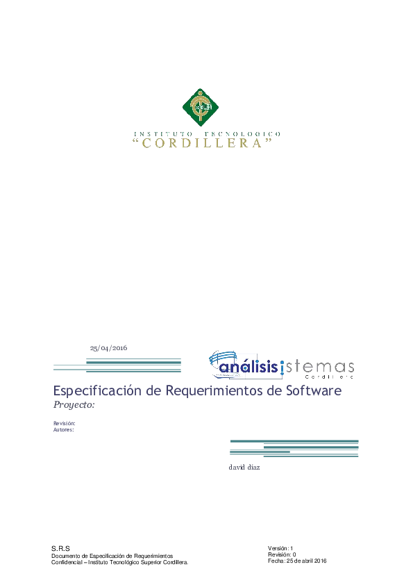 (PDF) Especificación de Requerimientos de Software