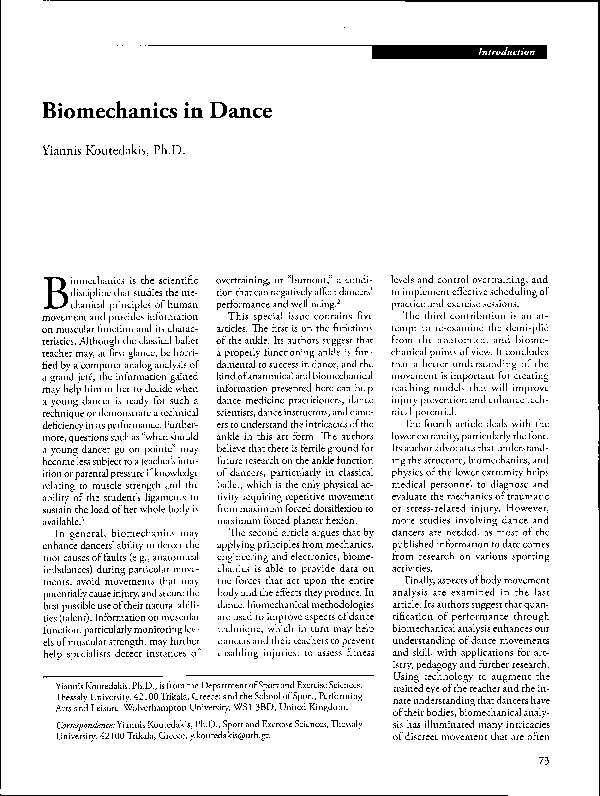(PDF) Biomechanics in Dance