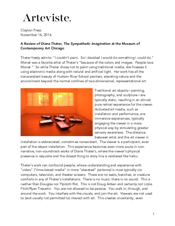 (PDF) A Review of Diana Thater's The Sympathetic Imagination Museum of ...