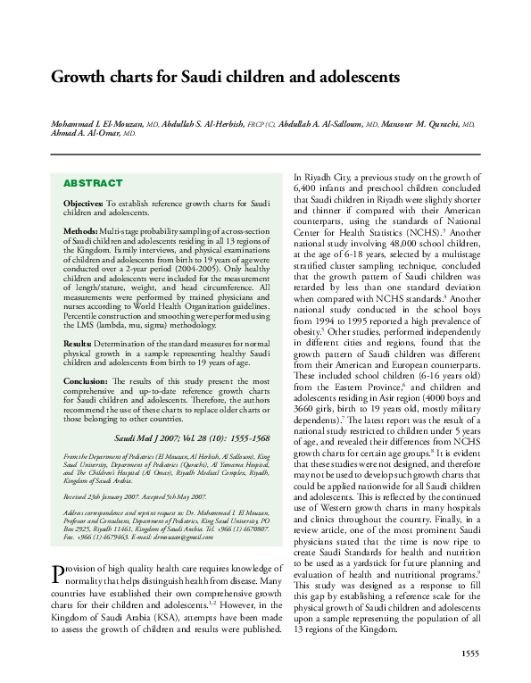 (PDF) Growth charts for Saudi children and adolescents