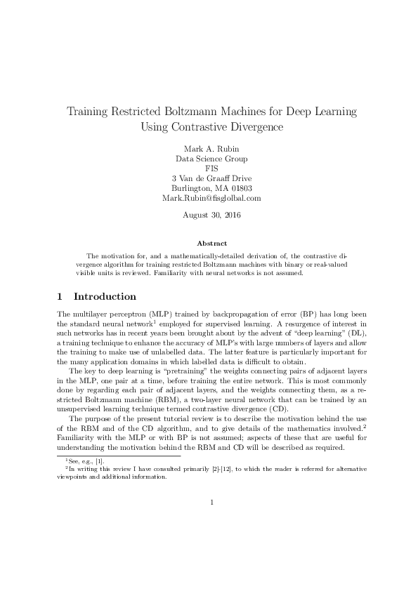 (PDF) Contrastive Divergence for Training Restricted Boltzmann Machines
