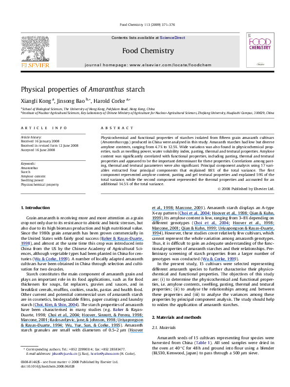 (PDF) Physical properties of Amaranthus starch