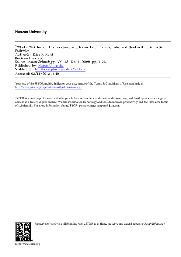 (PDF) What's Written on the Forehead Will Never Fail: Karma, Fate and ...