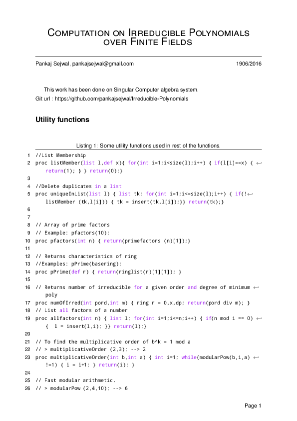 Pdf Computation On Irreducible Polynomials Over Finite Fields