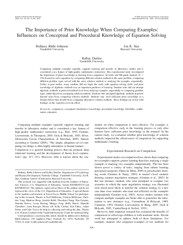 (PDF) The Importance of Prior Knowledge When Comparing Examples ...