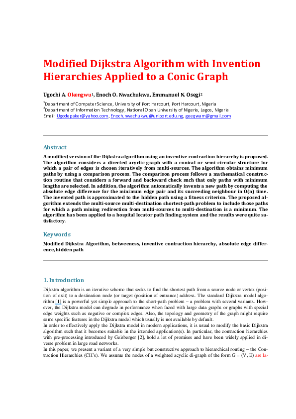Pdf Modified Dijkstra Algorithm For Conic Graphs