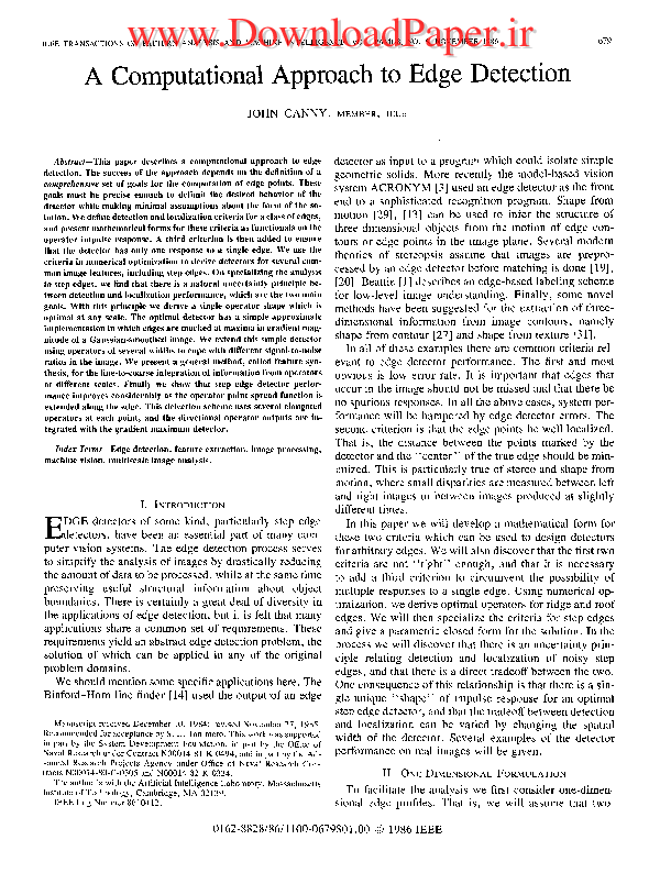 Pdf A Computational Approach To Edge Detection