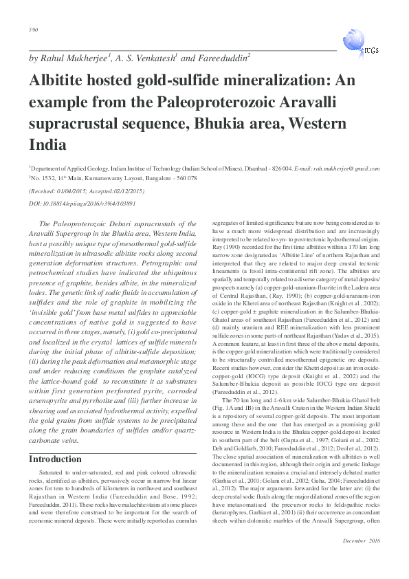 (PDF) Albitite hosted gold-sulfide mineralization: An example from the ...