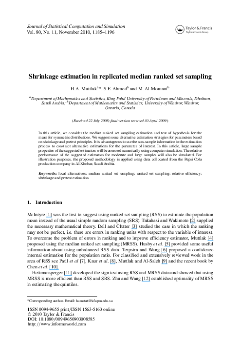 Pdf Shrinkage Estimation In Replicated Median Ranked Set Sampling