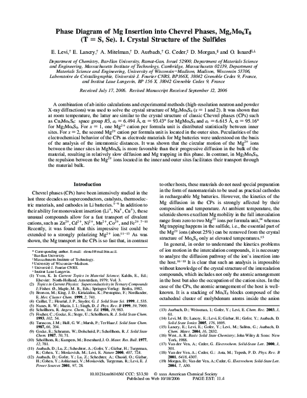 (PDF) Phase Diagram of Mg Insertion into Chevrel Phases, Mg x Mo 6 T 8 ...