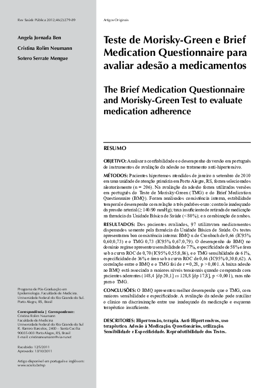 (PDF) Teste de Morisky-Green e Brief Medication Questionnaire para ...