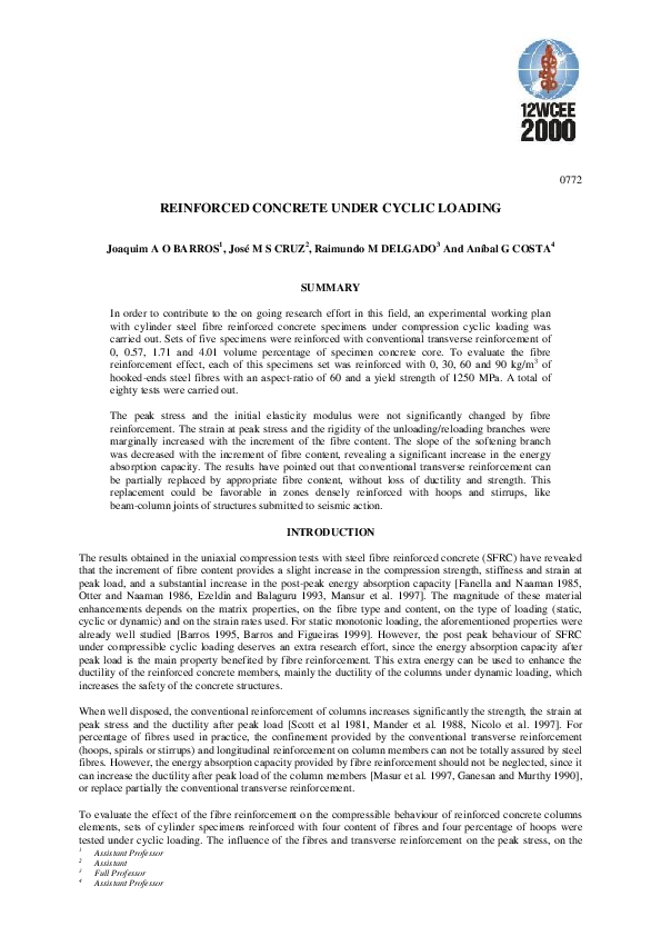 Pdf Reinforced Concrete Under Cyclic Loading