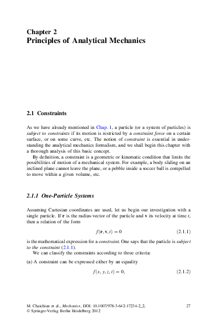 (PDF) Principles of Analytical Mechanics | Rabah Ghodbane - Academia.edu