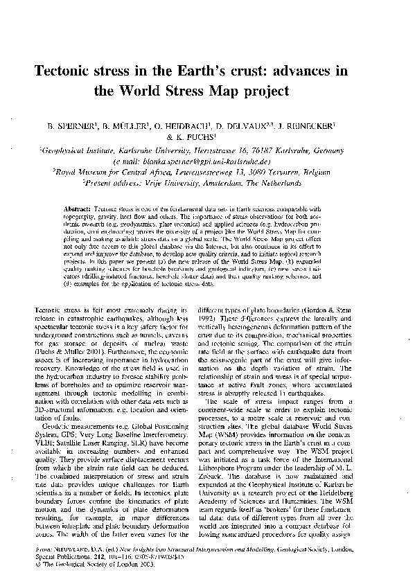 (PDF) Tectonic stress in the Earth's crust: advances in the World ...