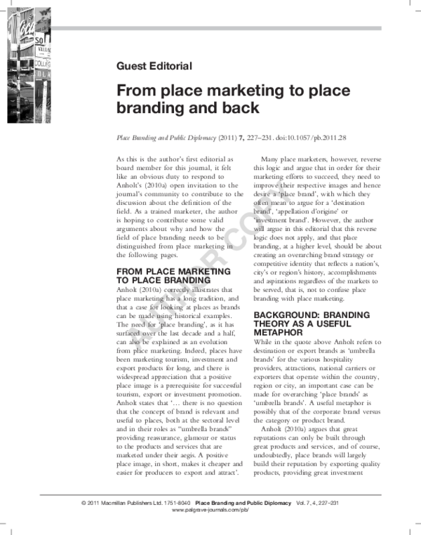 (PDF) From place marketing to place branding and back