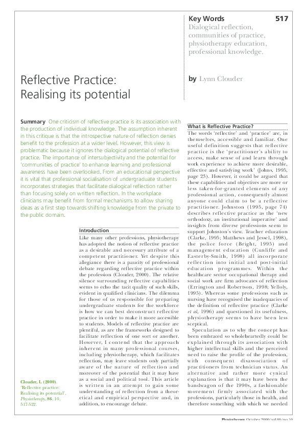 (PDF) Reflective Practice: Realising its potential