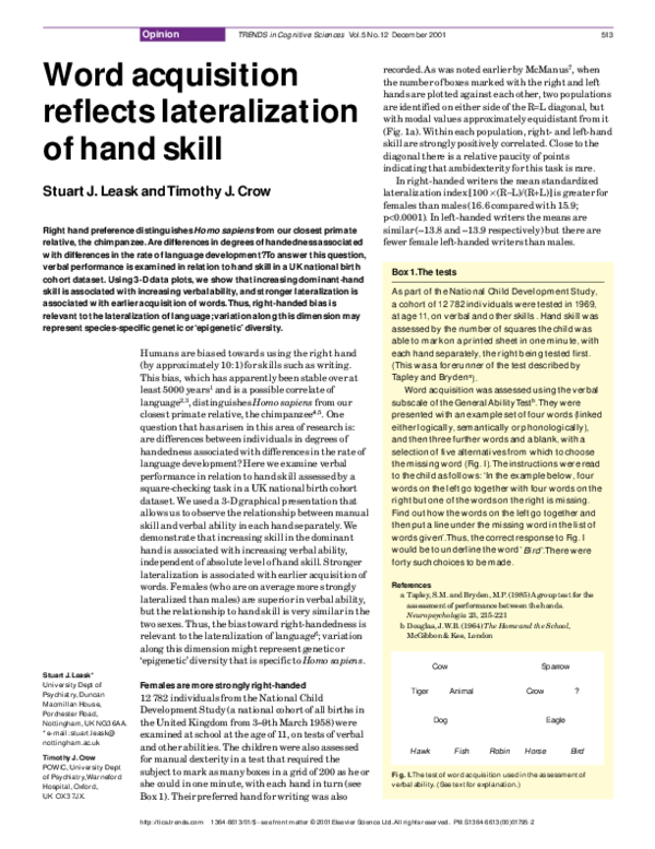 (PDF) Word acquisition reflects lateralization of hand skill