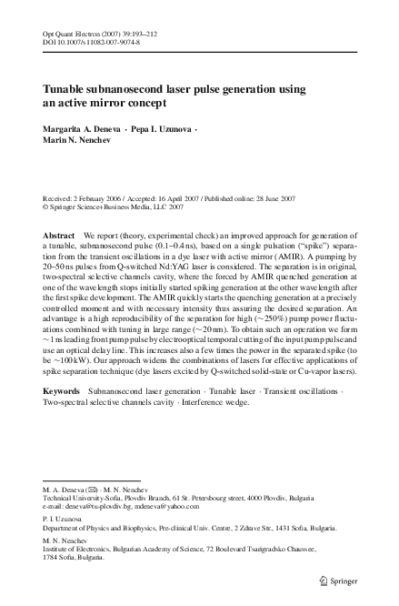 Pdf Tunable Subnanosecond Laser Pulse Generation Using An Active