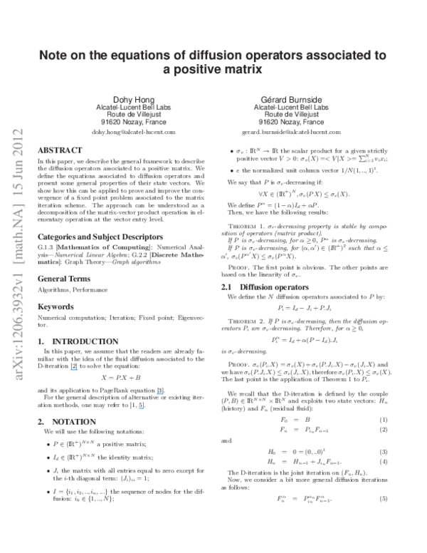 Pdf Note On The Equations Of Diffusion Operators Associated To A Positive Matrix