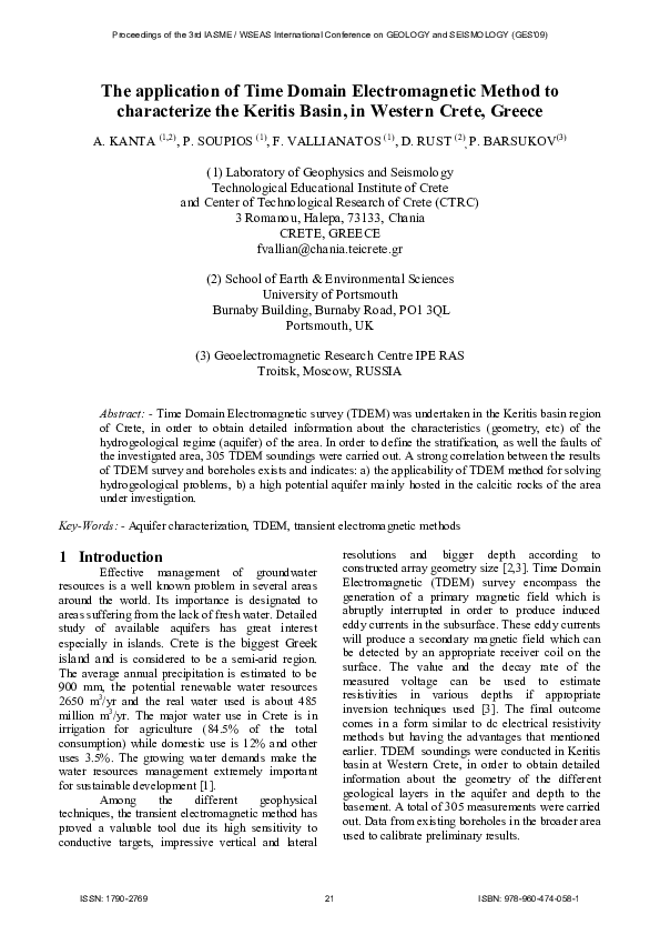 (PDF) The application of Time Domain Electromagnetic Method to characterize the Keritis Basin