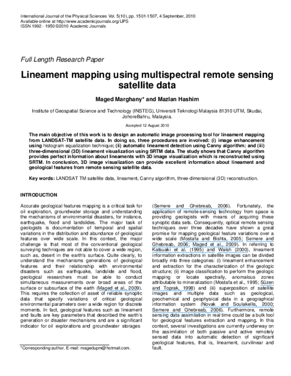Pdf Lineament Mapping Using Multispectral Remote Sensing Satellite Data