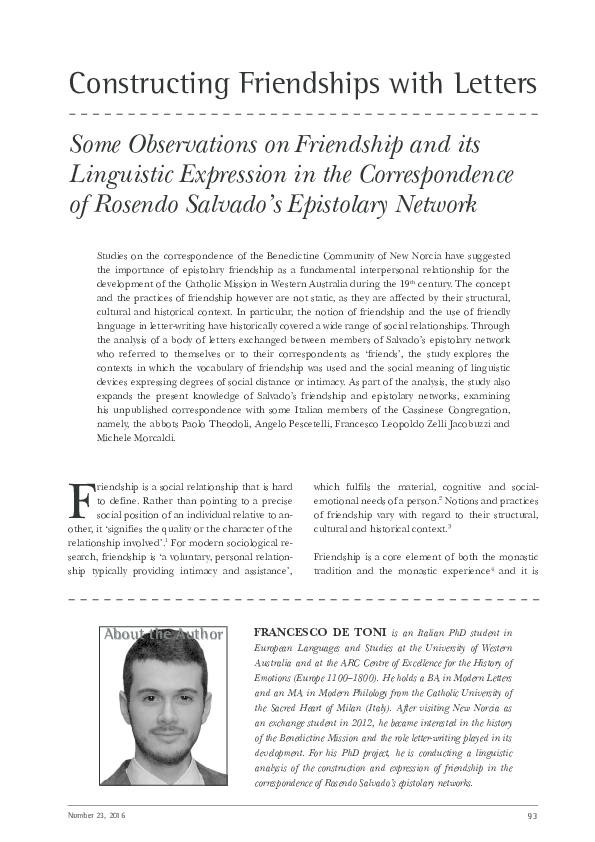 (PDF) Constructing friendship with letters: some observation on ...