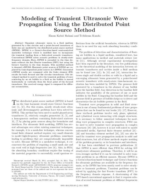 Pdf Modeling Of Transient Ultrasonic Wave Propagation Using The