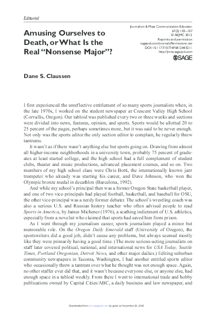 (PDF) Amusing Ourselves to Death, or What Is the Real “Nonsense Major”?