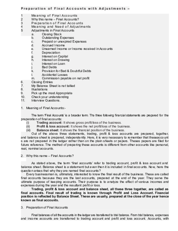 (DOC) Preparation of Final Accounts with Adjustments