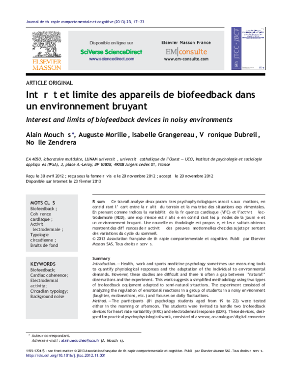 (PDF) Intérêt et limite des appareils de biofeedback dans un ...