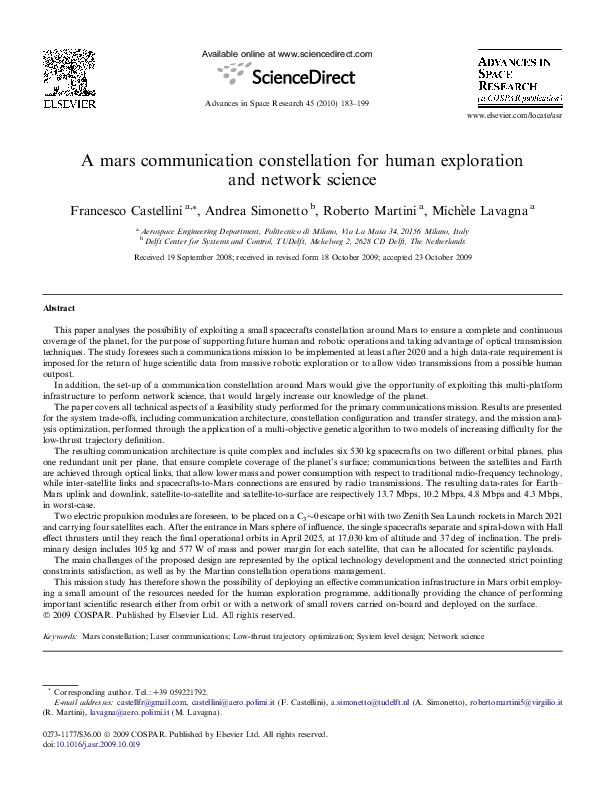 (PDF) A mars communication constellation for human exploration and ...