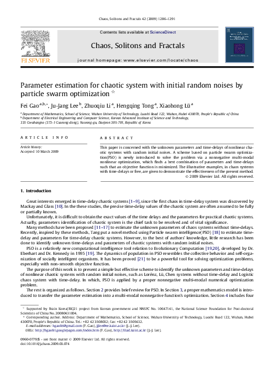 Pdf Parameter Estimation For Chaotic System With Initial Random Noises By Particle Swarm