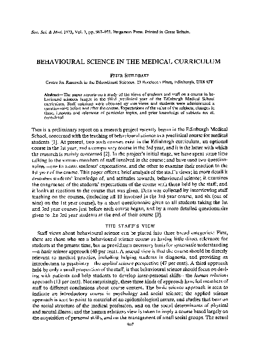 (PDF) Behavioural science in the medical curriculum